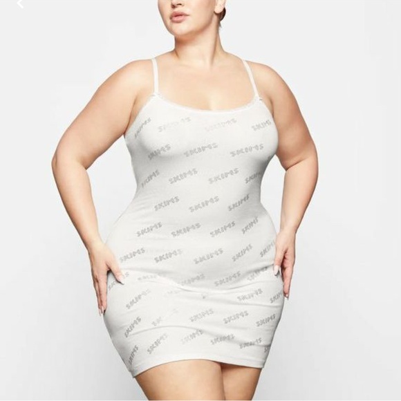 SKIMS | Dresses | Nwt Skims Rhinestone Logo Pointelle Mini Slip Dress ...